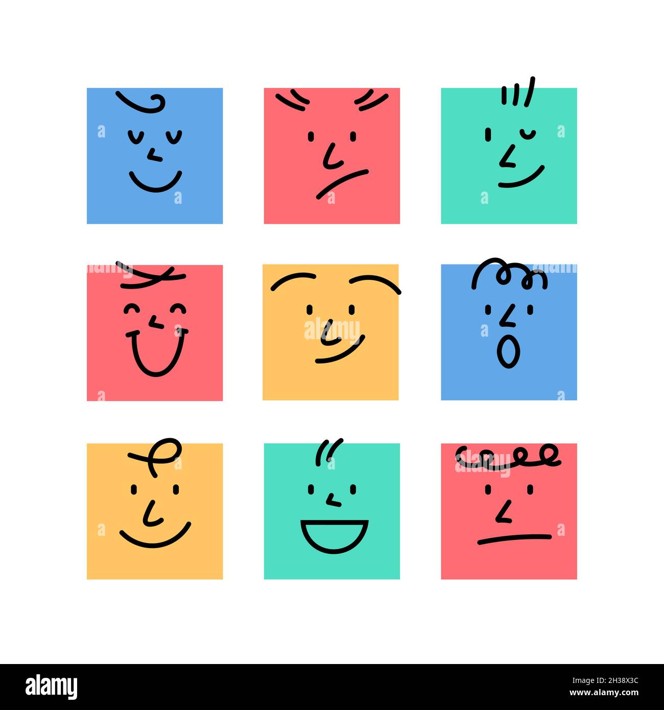 Cartoon smile face abstract character happy icon. Vector emotion face ...