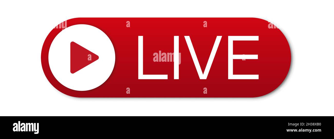 Red live button on a white background. Live symbol, badge, sign, label ...