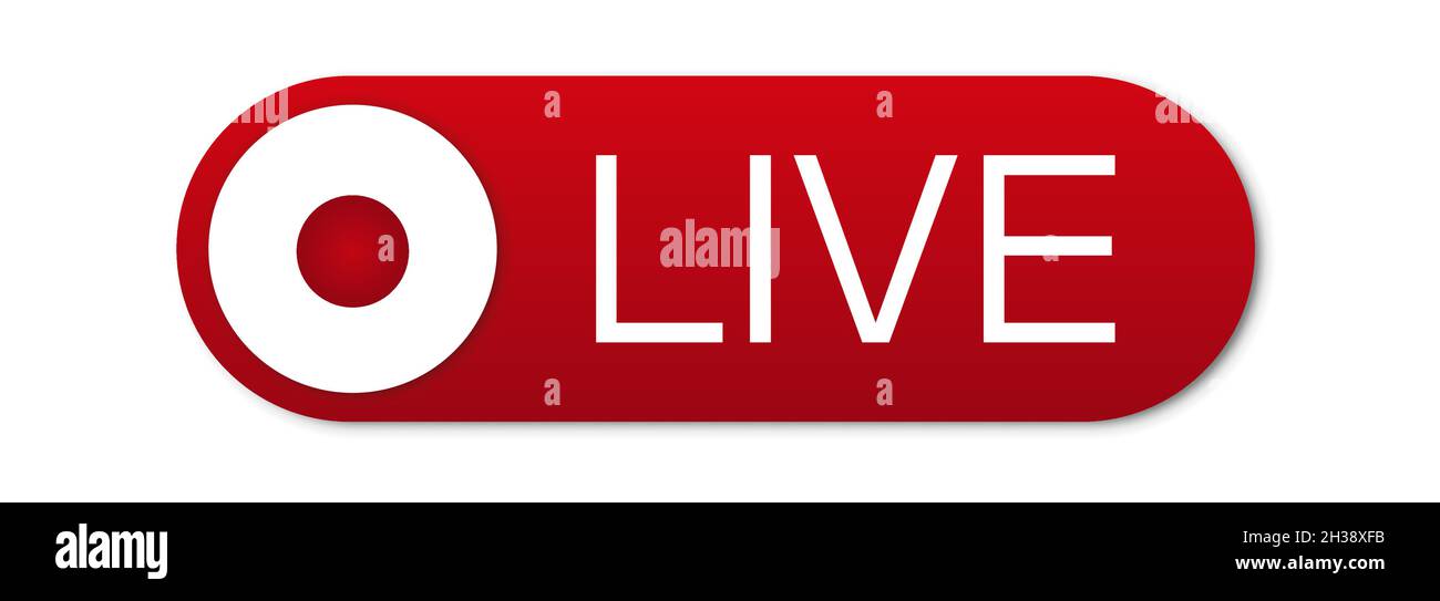 Red live button on a white background. Live symbol, badge, sign, label ...