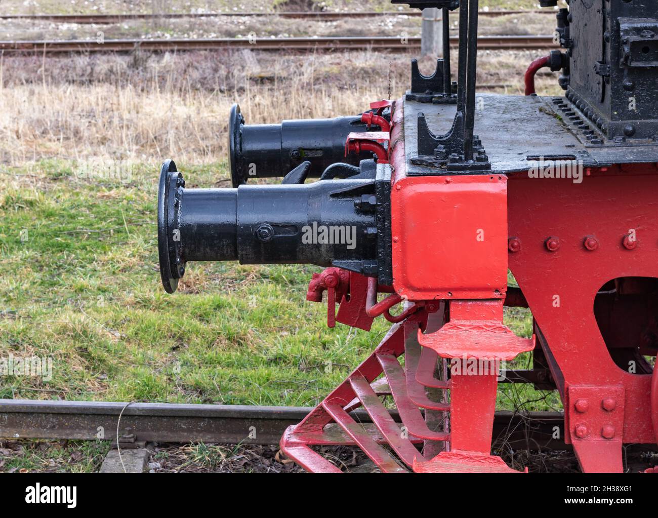 Side image of the front of a train rail locomotive Stock Photo - Alamy