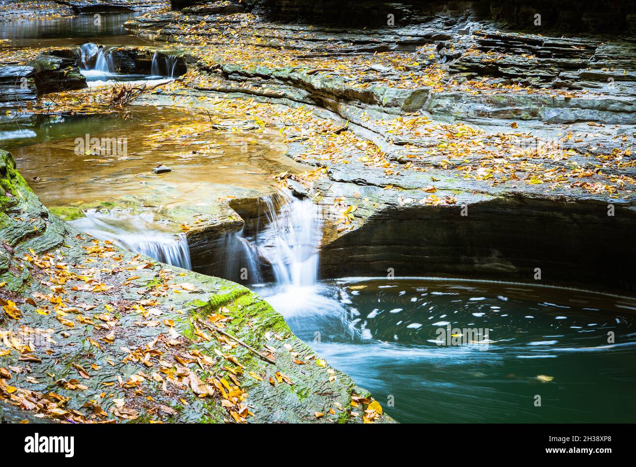 Path near small falls in Watkins Glen State Park, Finger Lakes, USA ...