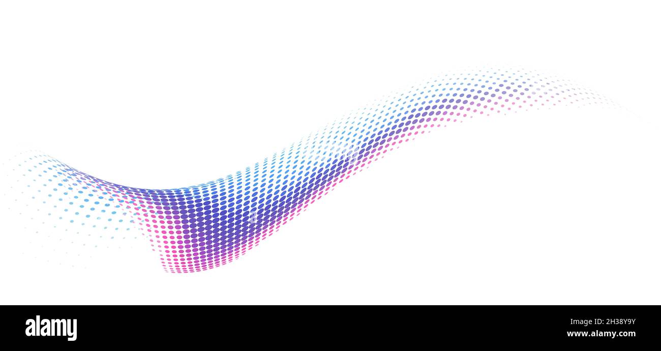 Abstract dotted blue violet wave with halftone effect. Multicolor ...
