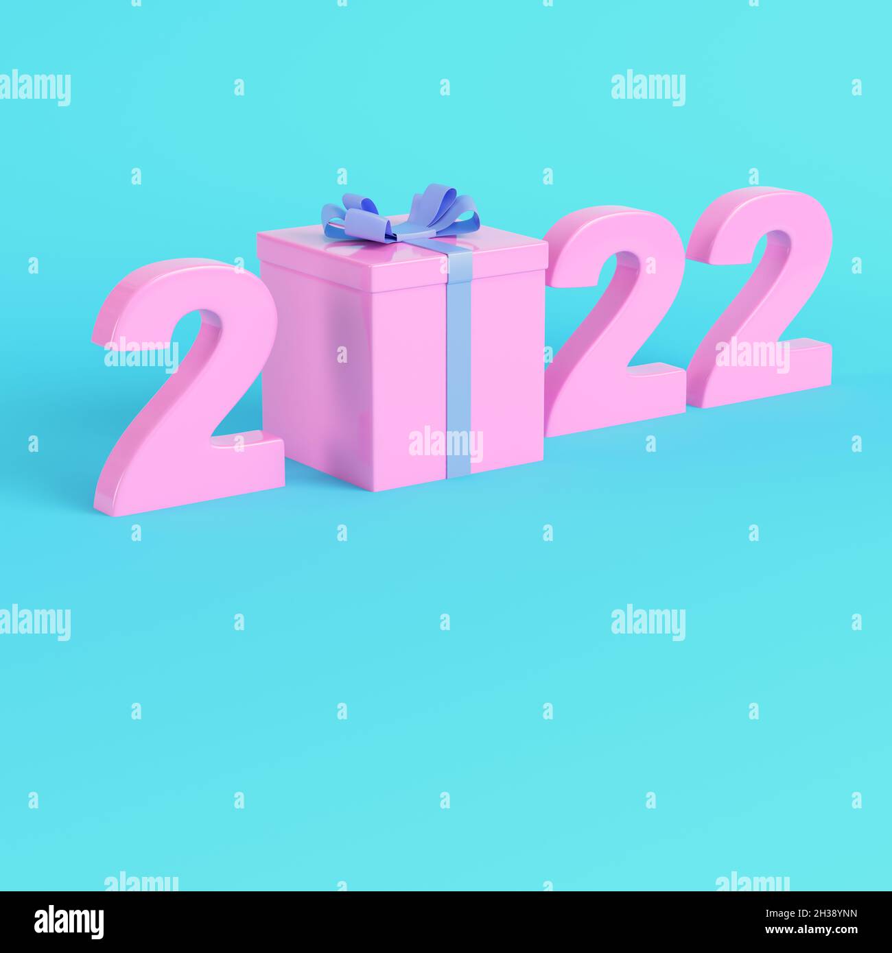 Pink new year 2022 figures with gift box on bright blue background in ...