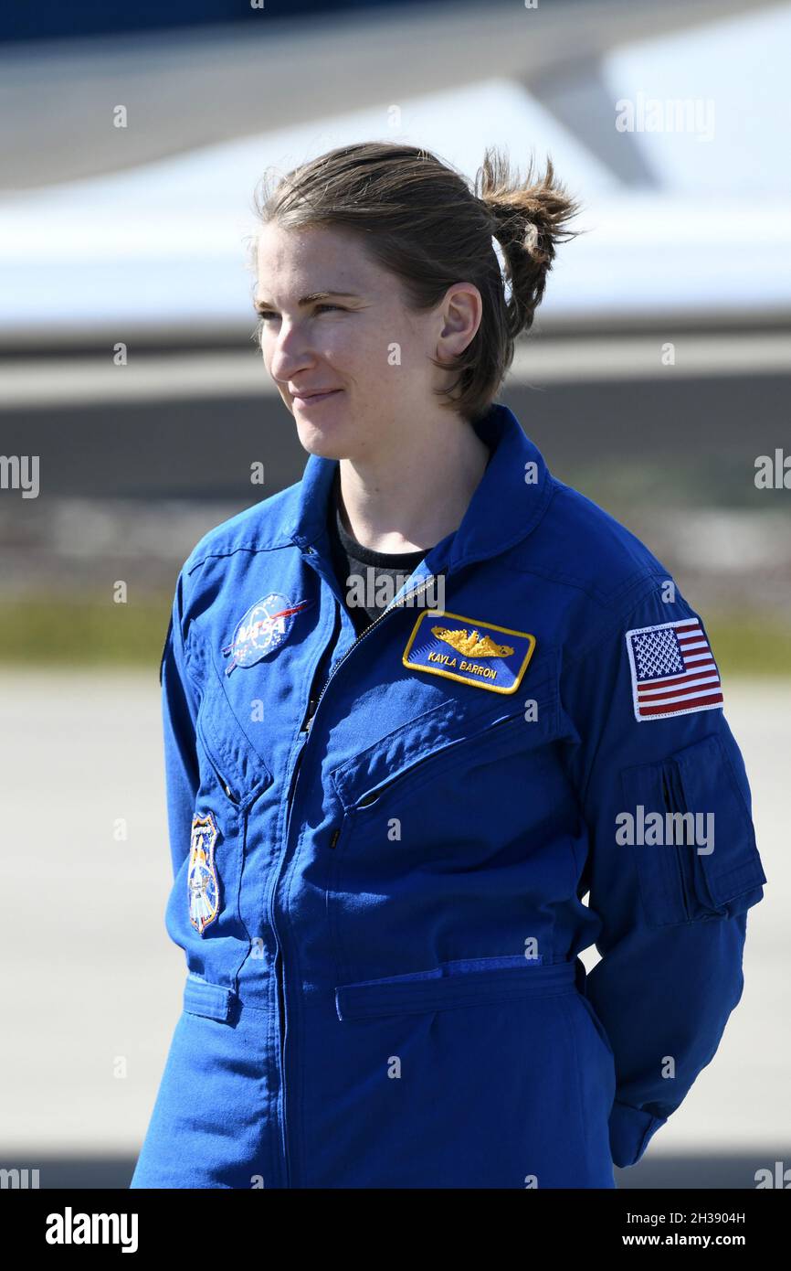 NASA Astronaut Kayla Barron is introduced following arrival at the ...