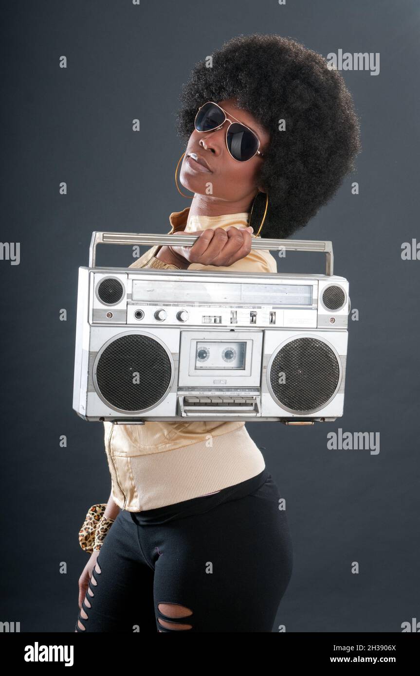 Personal cassette player woman hi-res stock photography and images - Alamy