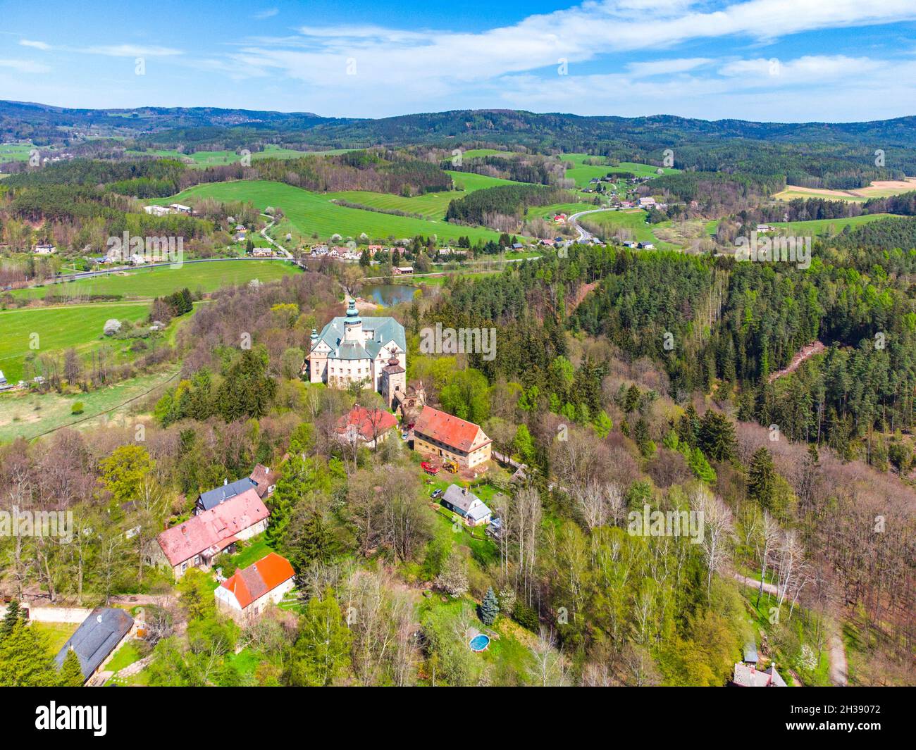Lemberk Castle aerial view from above Stock Photo - Alamy