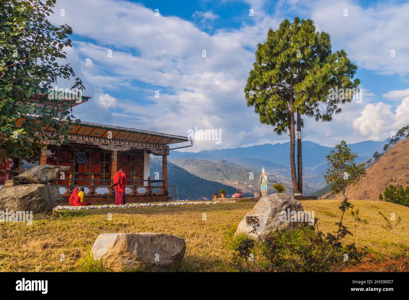 young women monks of the Buddhist monastery in their traditional red ...