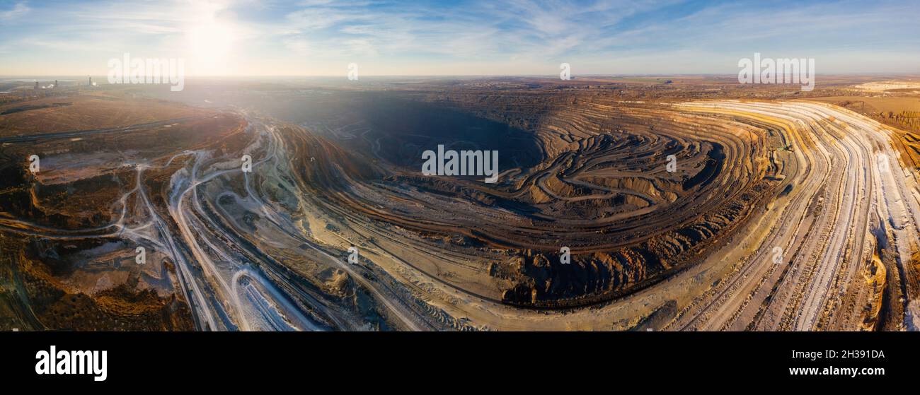 Open pit mine in mining and processing plant, aerial view Stock Photo ...
