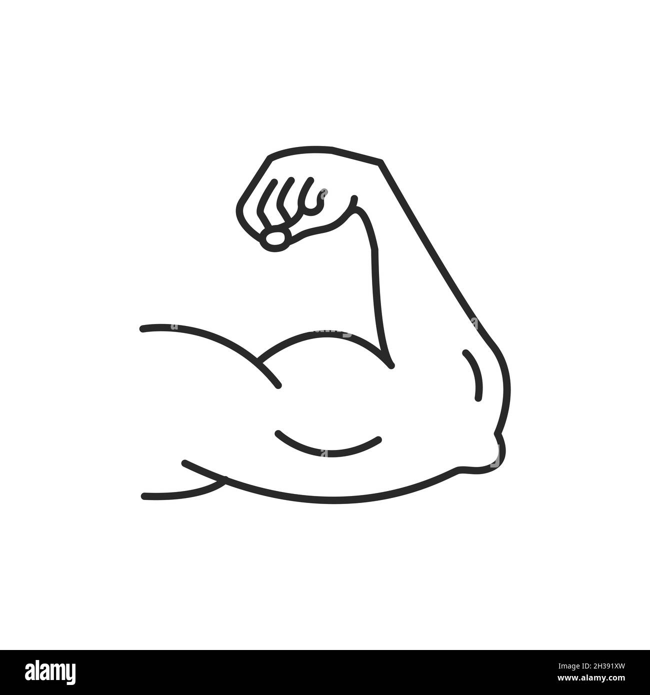 Arm muscle strong vector power bicep line icon. Strength arm muscular ...