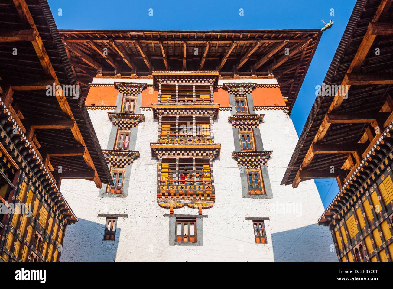 Beautiful traditional building in the inner courtyard of the dzong in ...