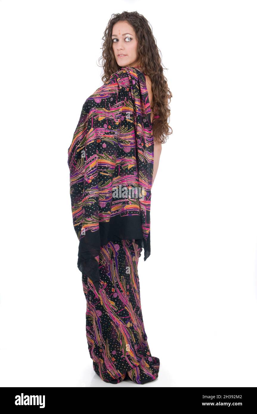Hindu woman in traditional dress for religious acts and celebrations ...
