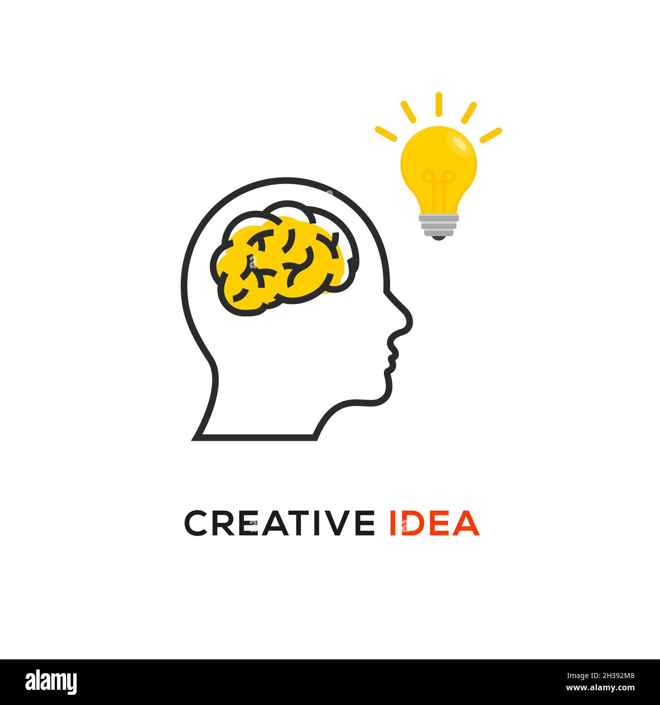 Brain think idea mind head vector icon. Man face human head creative ...