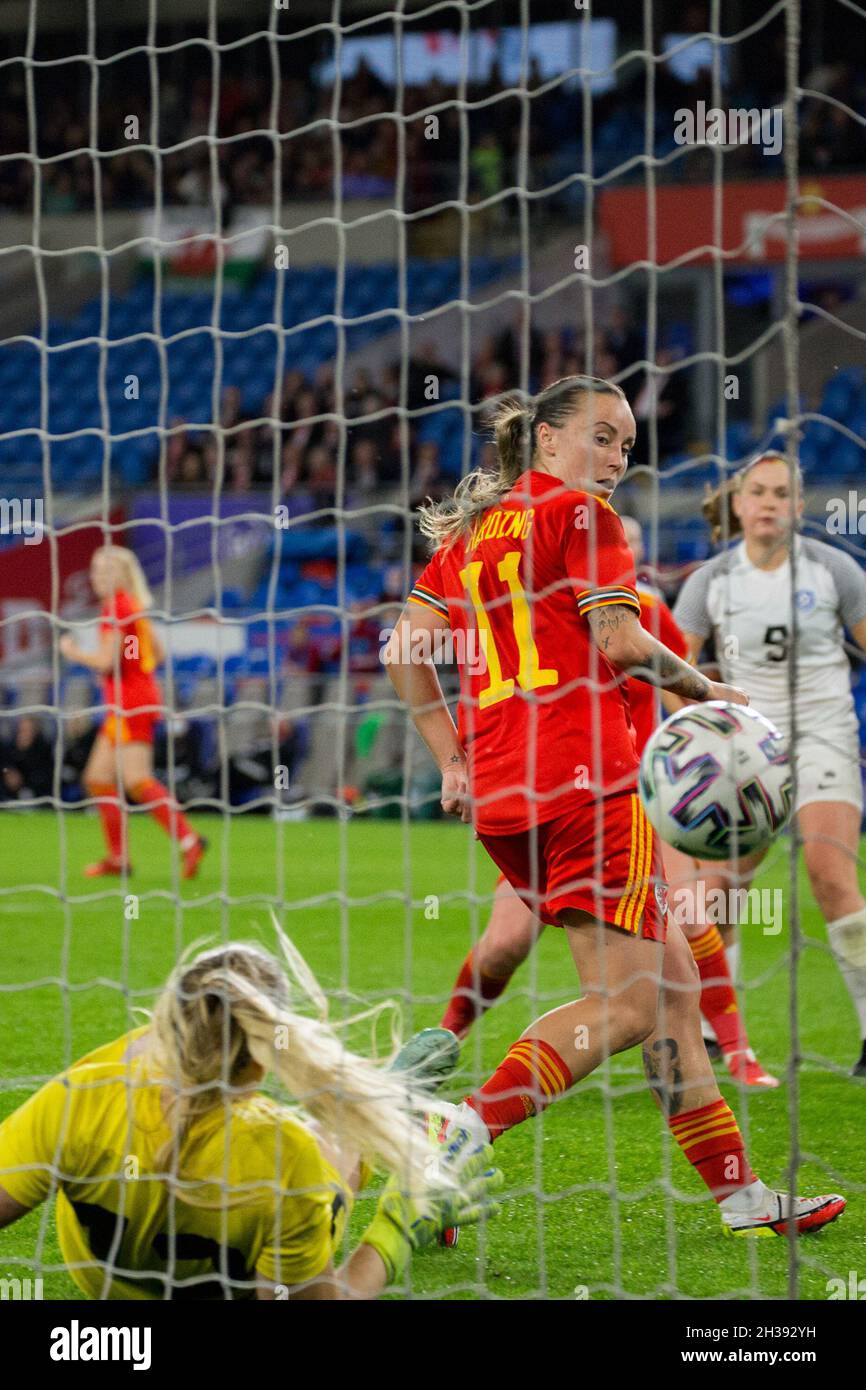 Cardiff, Wales, October 26th 2021: Natasha Harding (11 Wales) scores ...