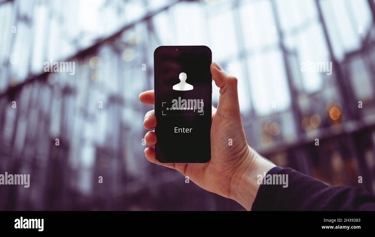 The Concept Of Logging Into An Account By Entering Password With The Enter Button In Smartphone