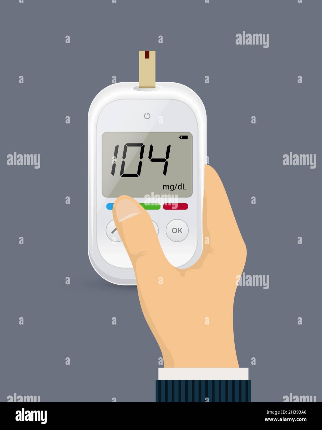 Glucose sugar test in hand icon. Glucometer vector blood monitor ...