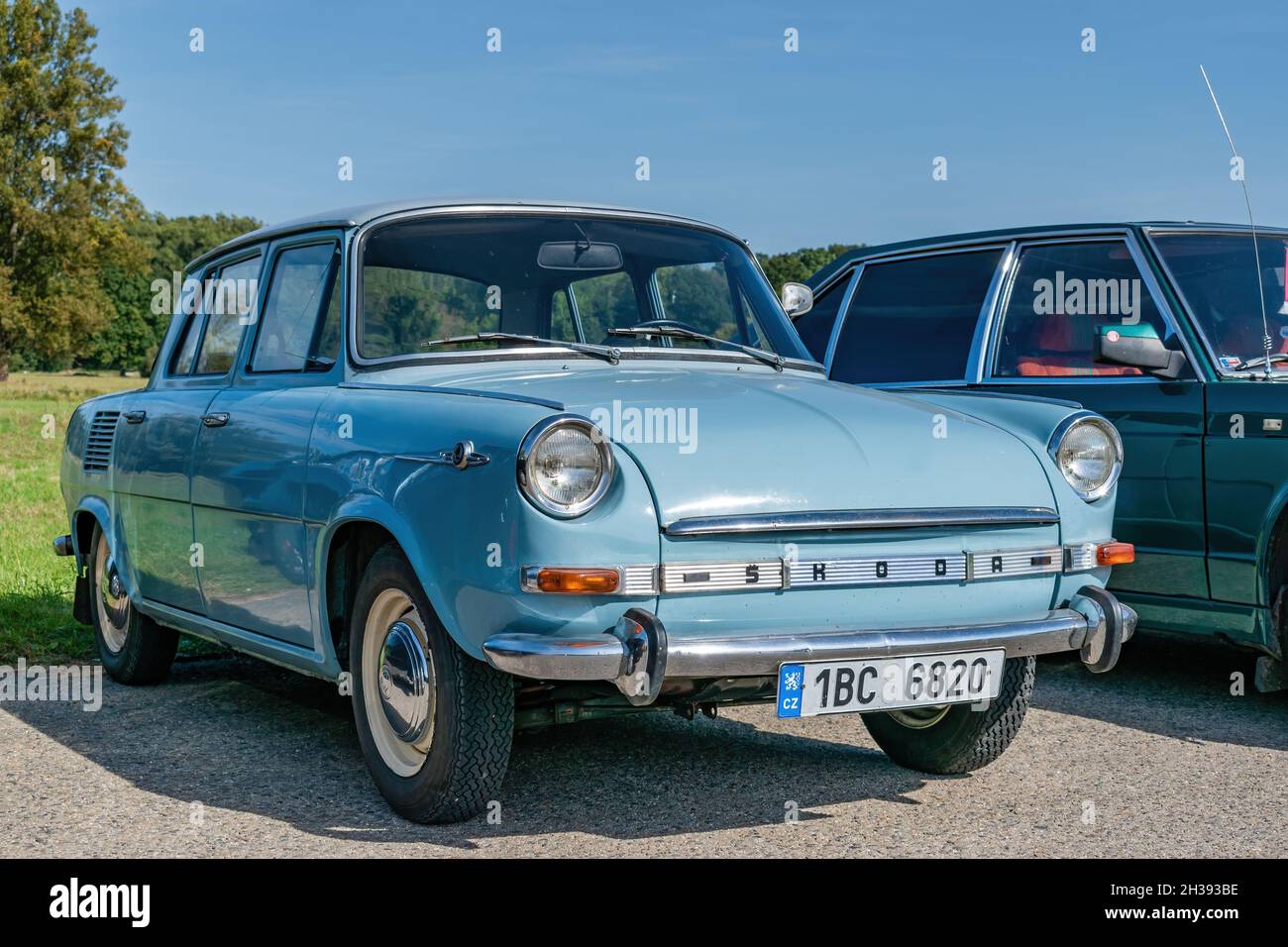 MIKULCICE, CZECH REPUBLIC - Oct 03, 2021: A Skoda 1000 MB. Lower-middle ...