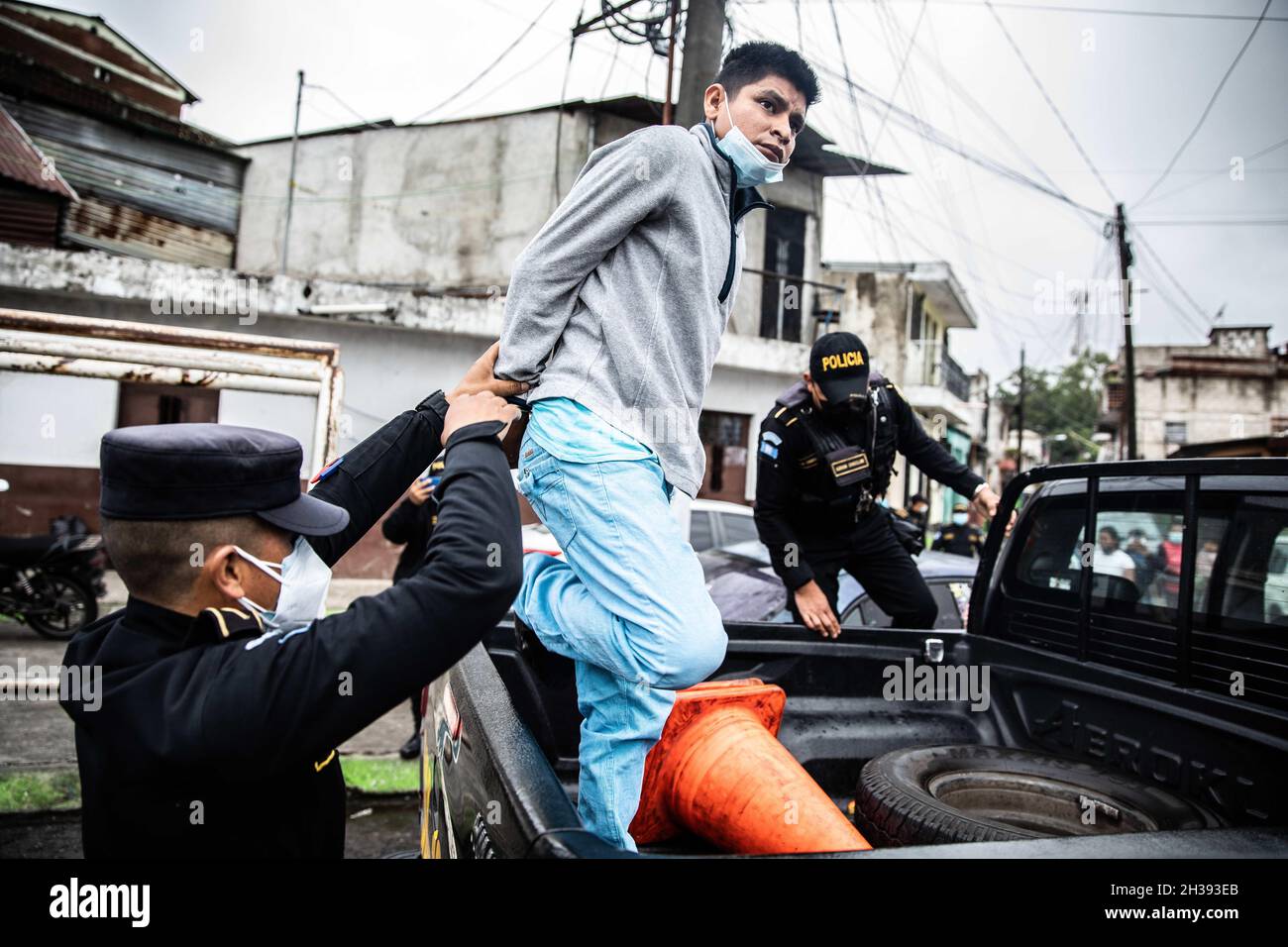 Guatemala City, Guatemala. 14th July, 2021. Gang member is taken into ...