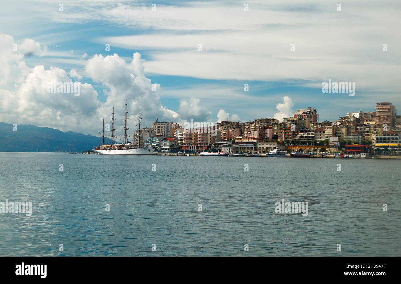 Saranda city port at ionian sea. Albania. Sarande. Beautuful view ...