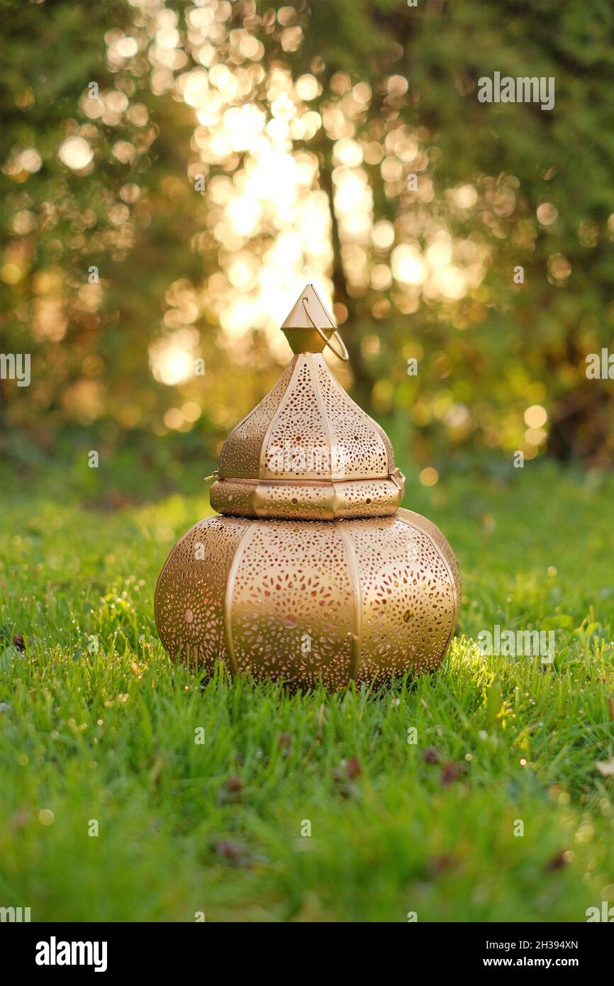 Ramadan time. Muslim holiday Ramadan.lantern Mubarak in the grass in ...