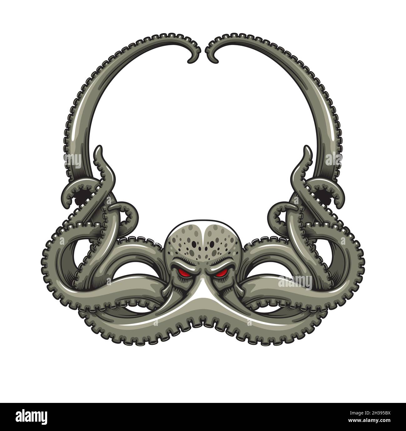 Cartoon danger octopus with tentacles, vector decorative frame. Kraken ...
