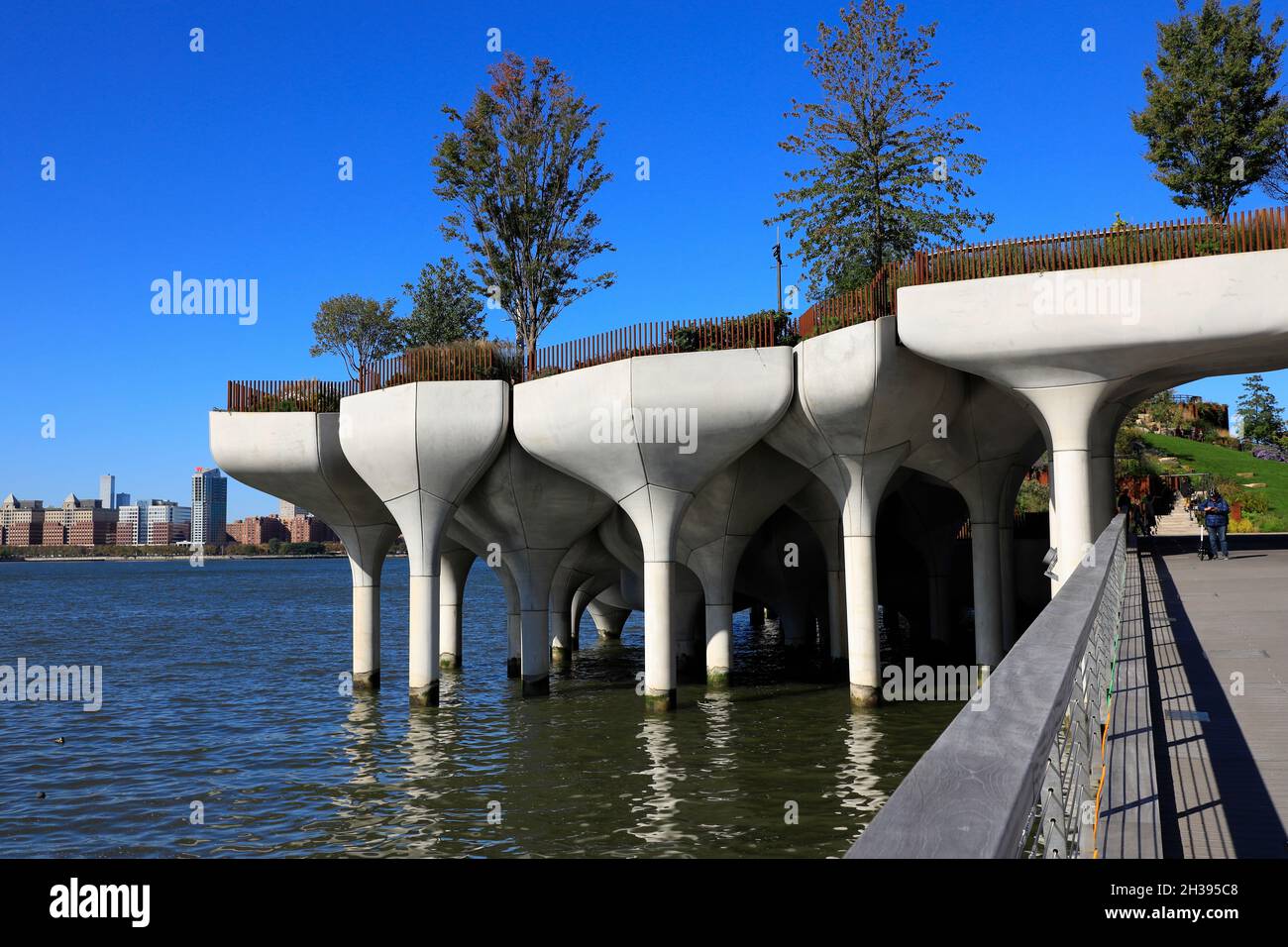 Little Island at Pier 55 with South Bridge connecting to Hudson River ...