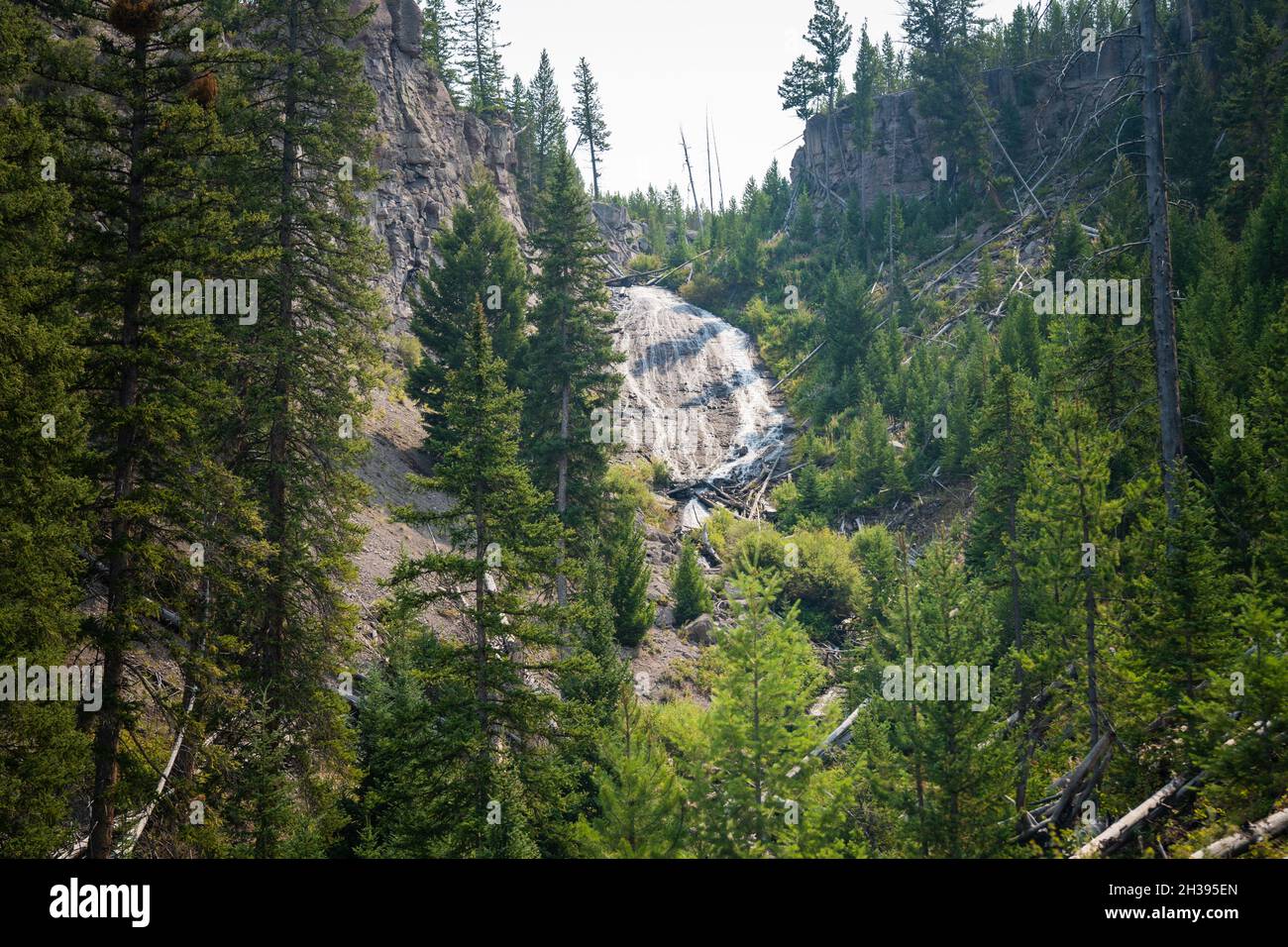 Wraith Falls in Yellowstone National Park. Waterfall level is very low ...