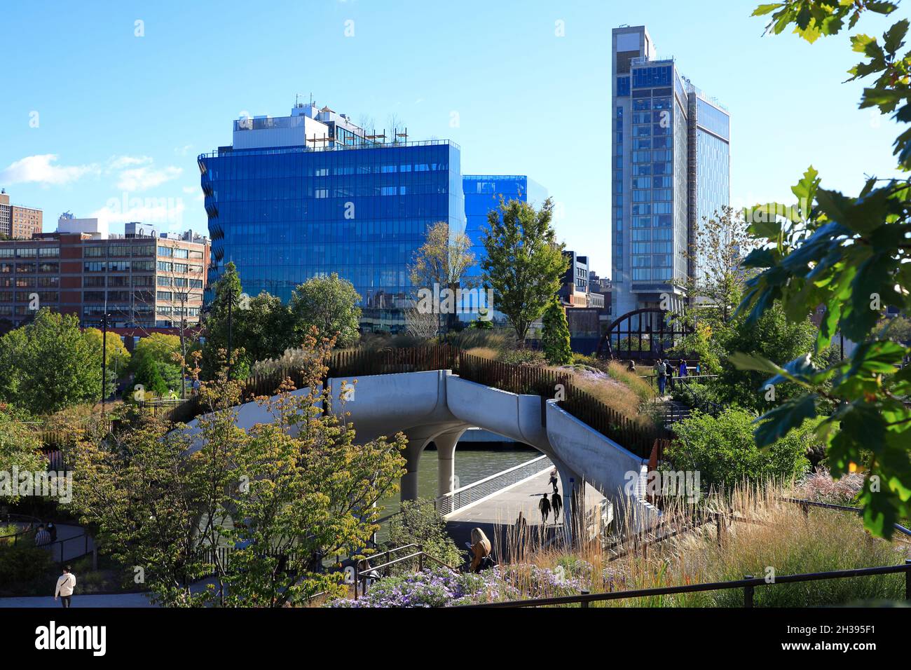 Little Island at Pier 55 with skyline of Chelsea in background ...