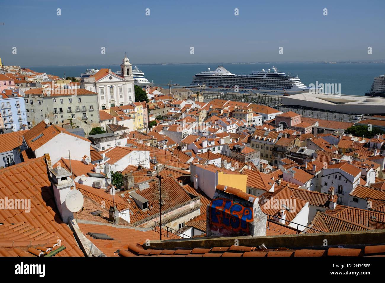 Portugal Lisbon - Overlooking historical centre Miradouro de Santa ...
