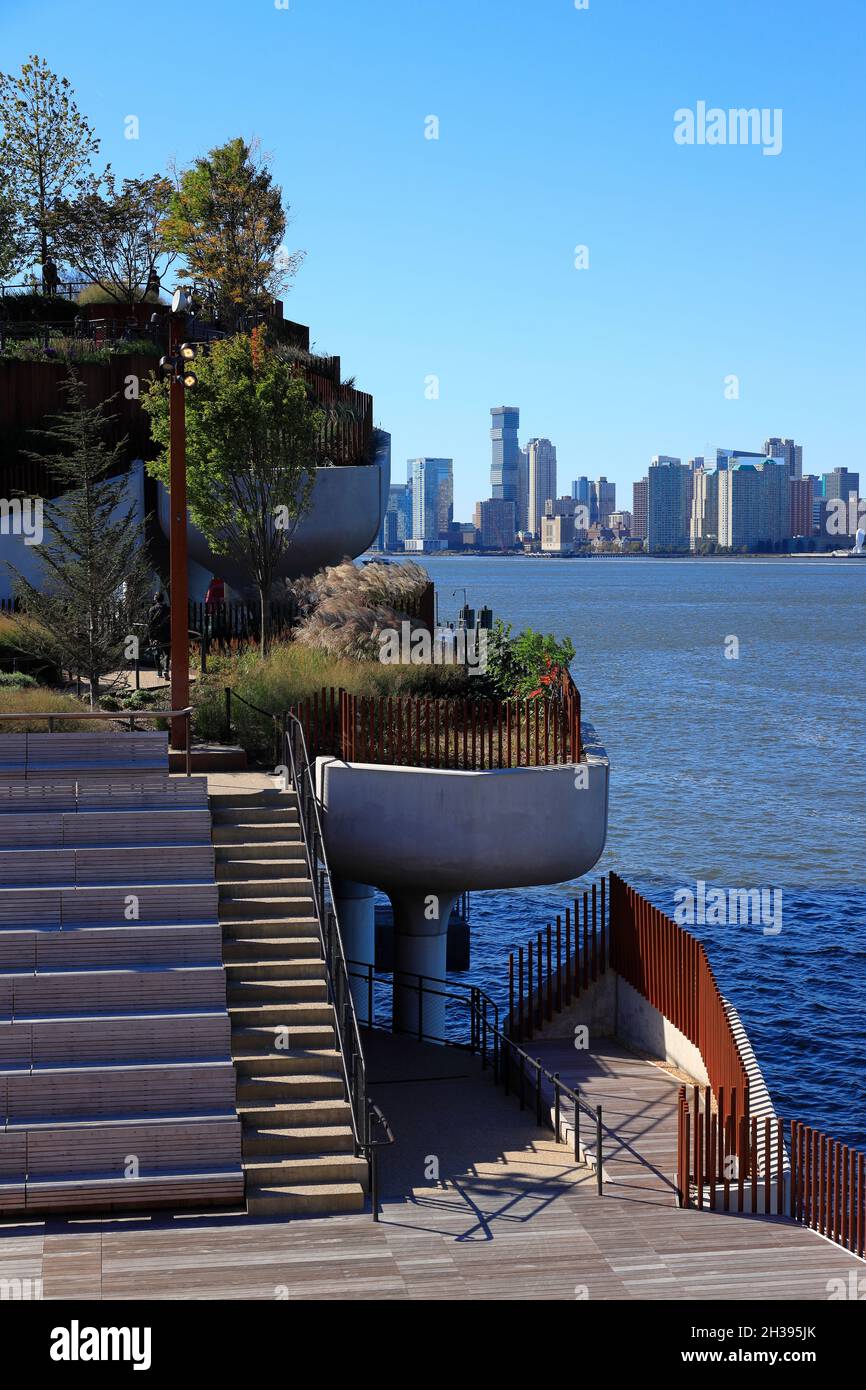 The Amphitheater of Little Island at Pier 55 with Hudson River and ...