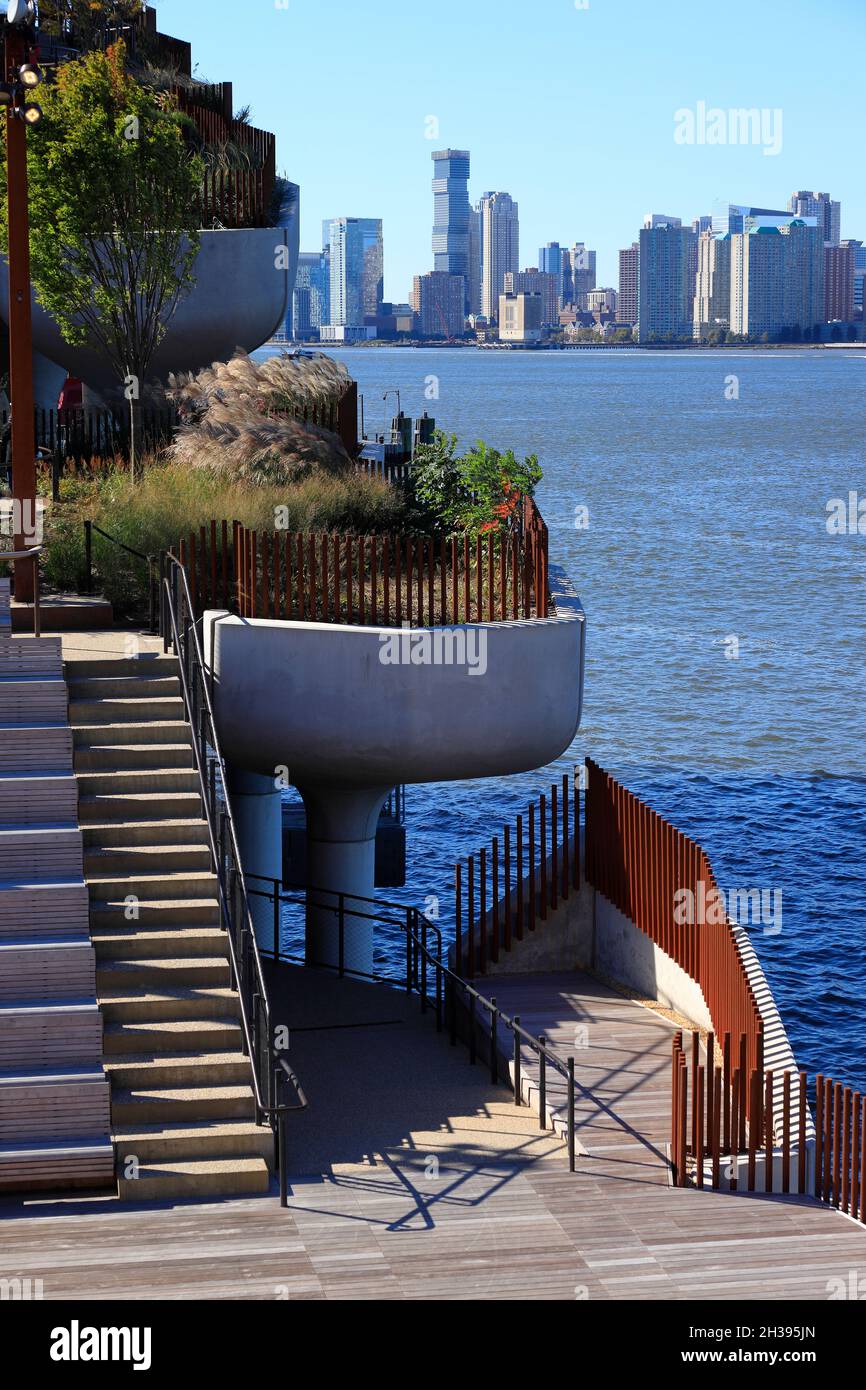 The Amphitheater of Little Island at Pier 55 with Hudson River and ...