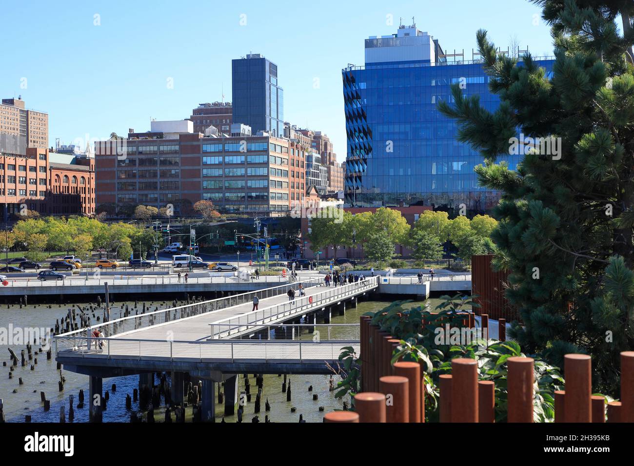 The North Bridge of Little Island at Pier 55 collecting Hudson River ...