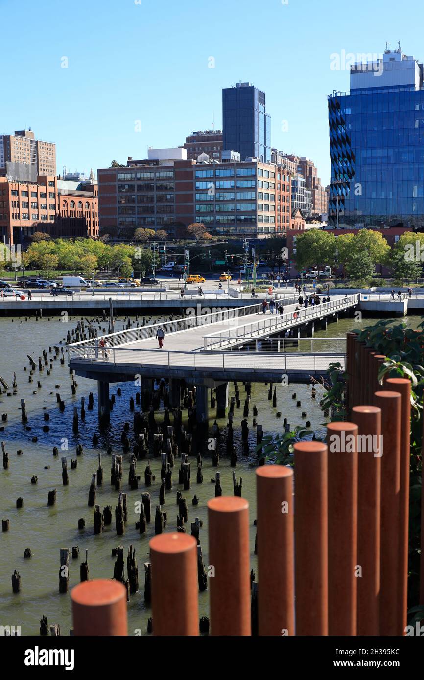 The North Bridge of Little Island at Pier 55 collecting Hudson River ...