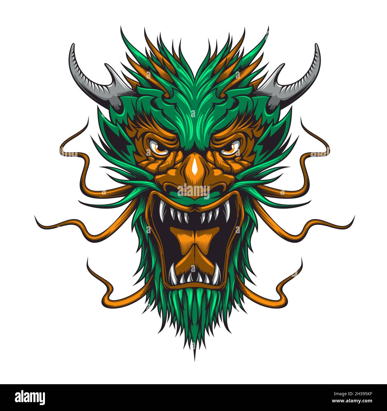 Asian dragon monster, mythology beast cartoon mascot head. Angry ...