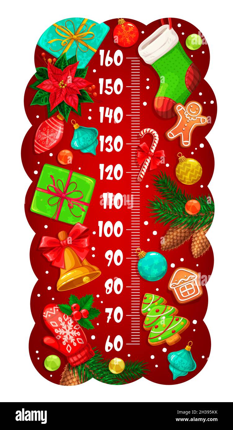 Christmas kids height chart with gifts, poinsettia and holly berry ...