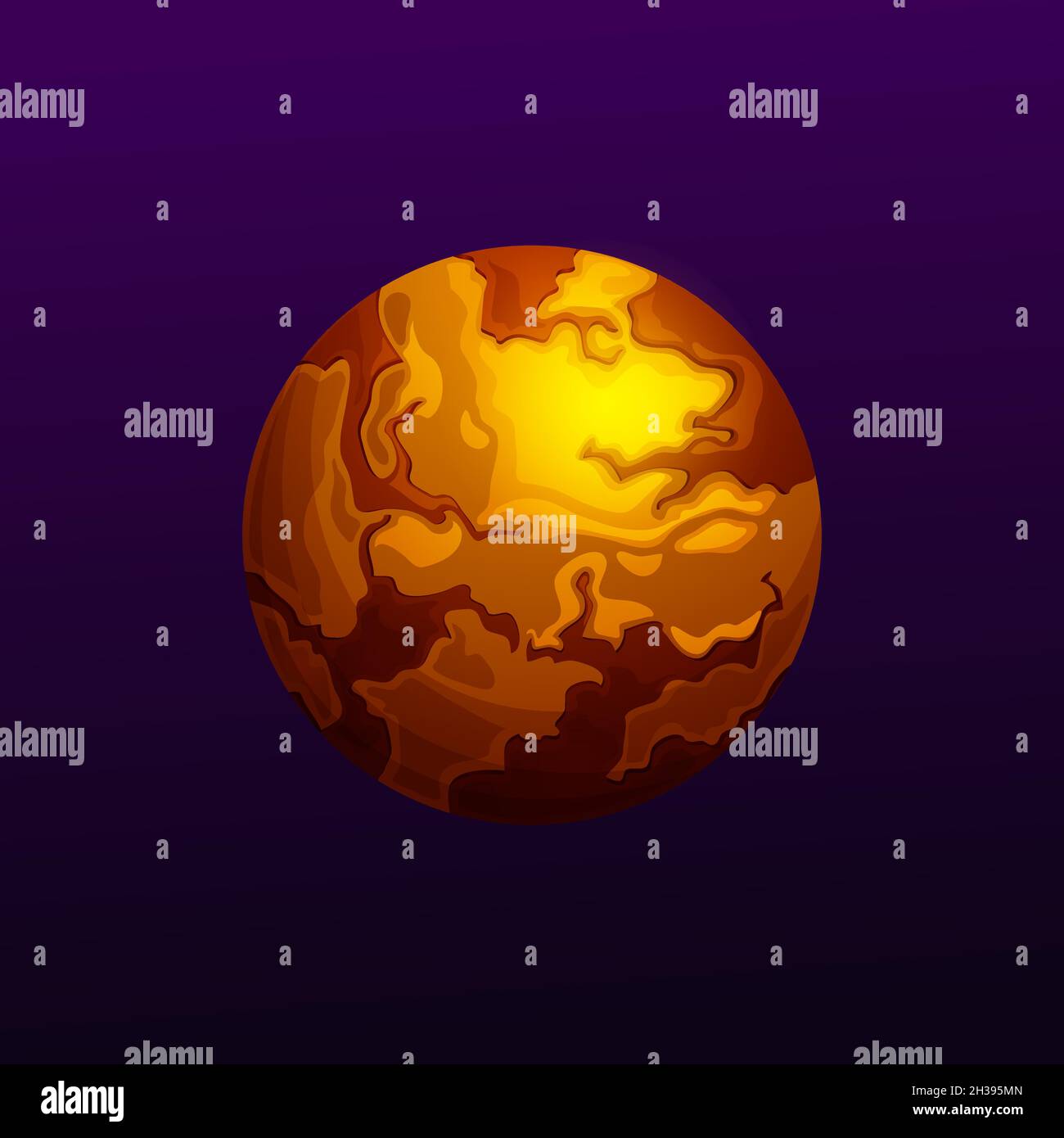 Fantasy planet in magma, fire or lava outer space yellow planet ui game ...