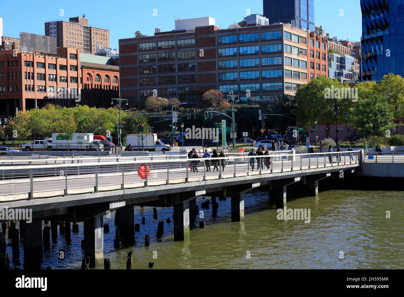 The North Bridge of Little Island at Pier 55 collecting Hudson River ...