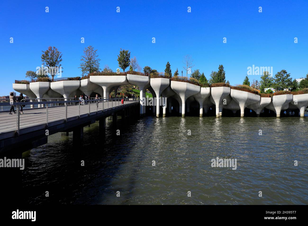 Little Island at Pier 55 with South Bridge connecting to Hudson River ...