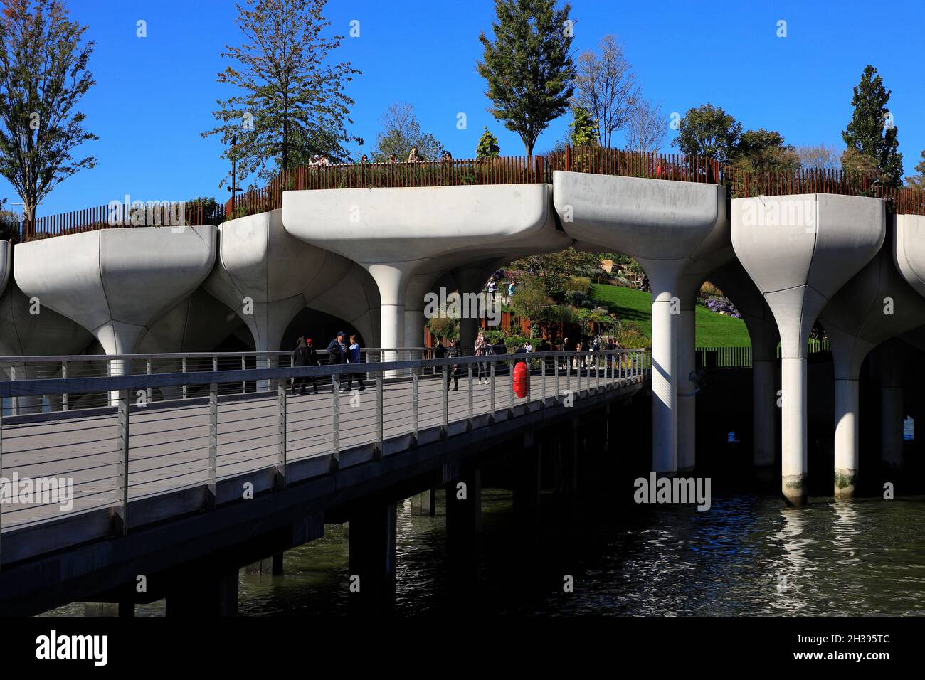 Little Island at Pier 55 with South Bridge connecting to Hudson River ...