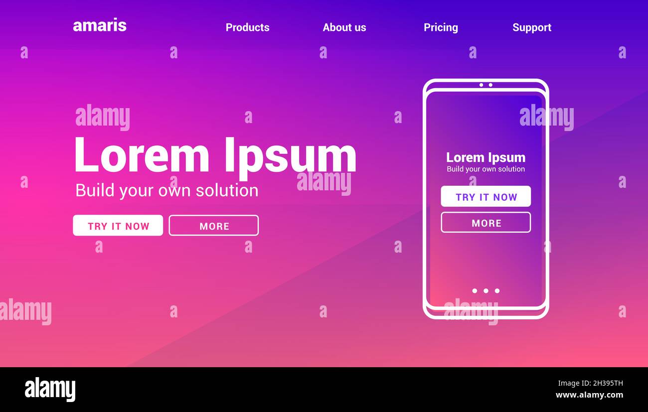 Smartphone landing mobile mockup concept. Phone banner site app Stock ...