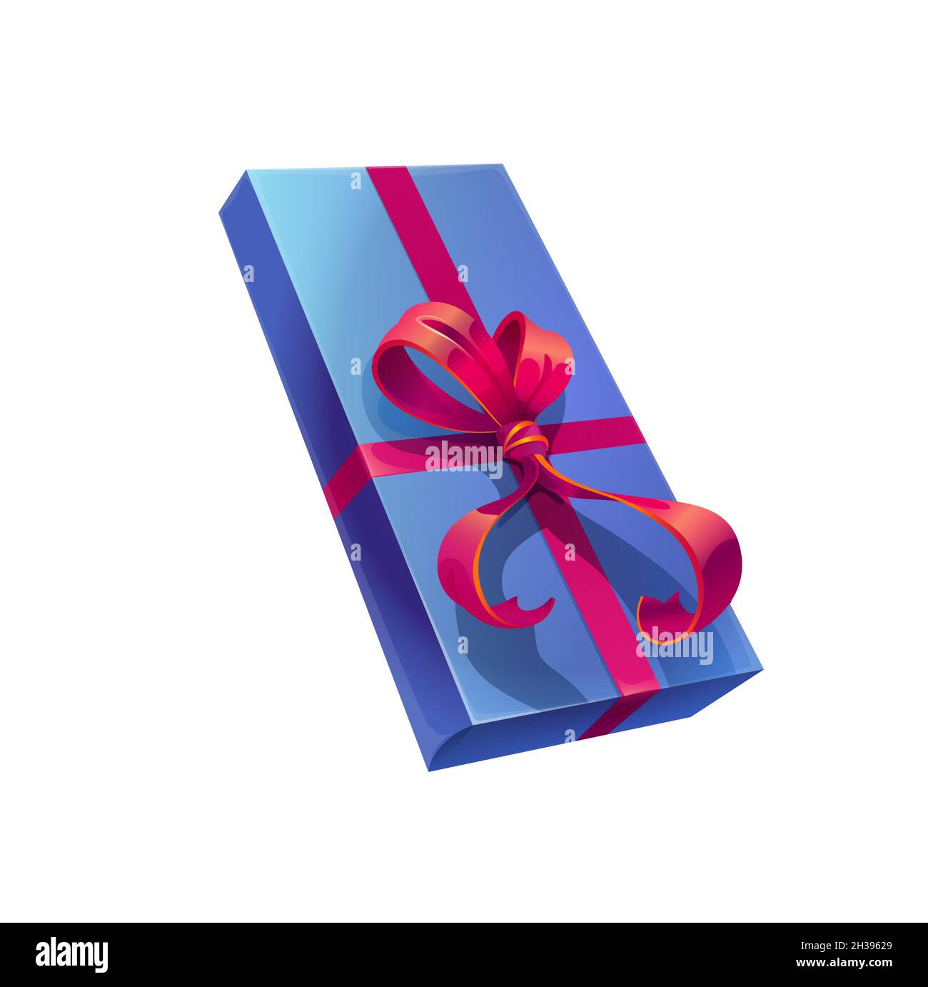 Holiday gift box, vector present wrapped with blue wrapping paper and ...