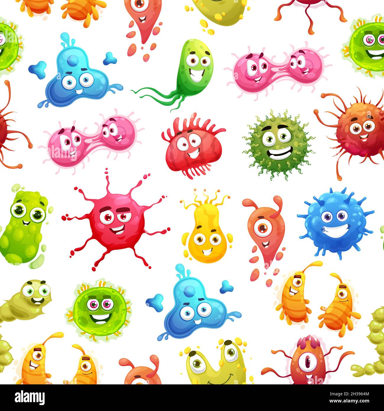 Cartoon viruses, germs, microbes and bacteria seamless pattern, vector ...