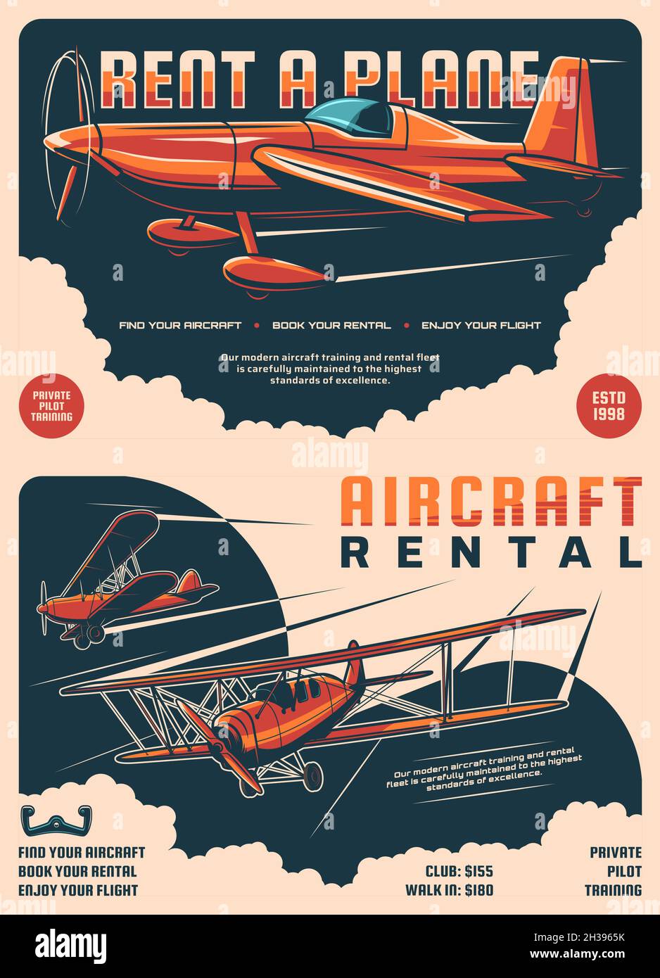 Airplane rental service retro posters, air plane travel tours and ...