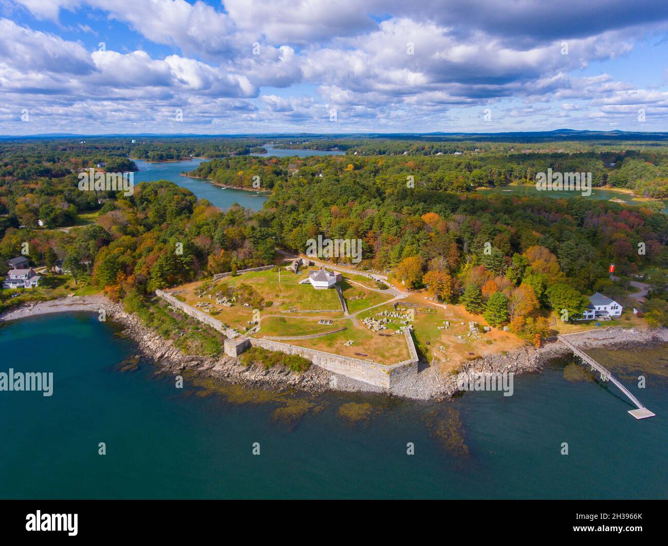 Fort McClary aerial view in fall on Piscataqua River at Portsmouth ...