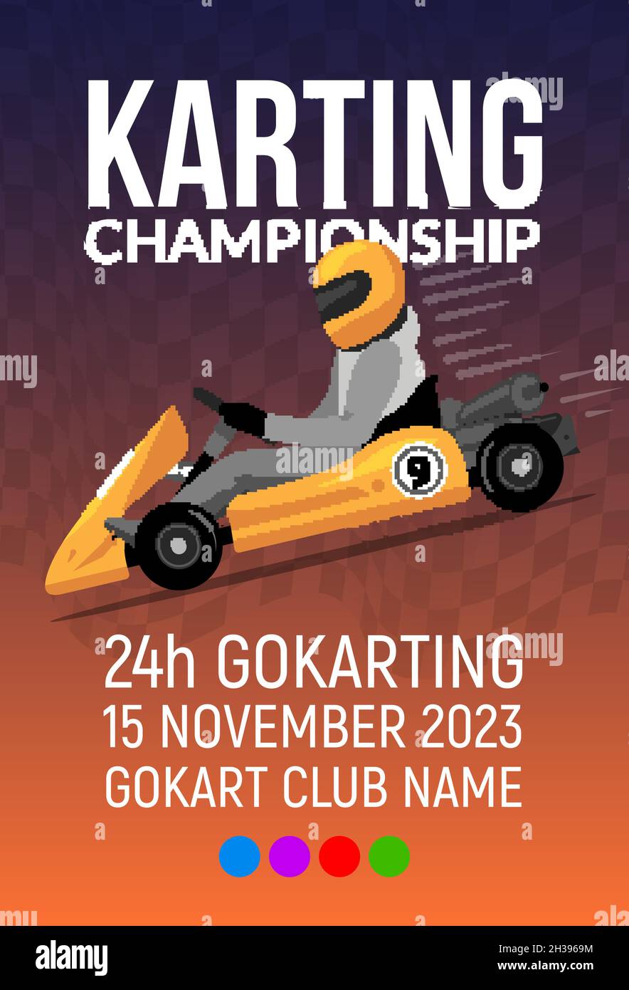 Go kart race background poster. Karting race car cartoon helmet driver ...