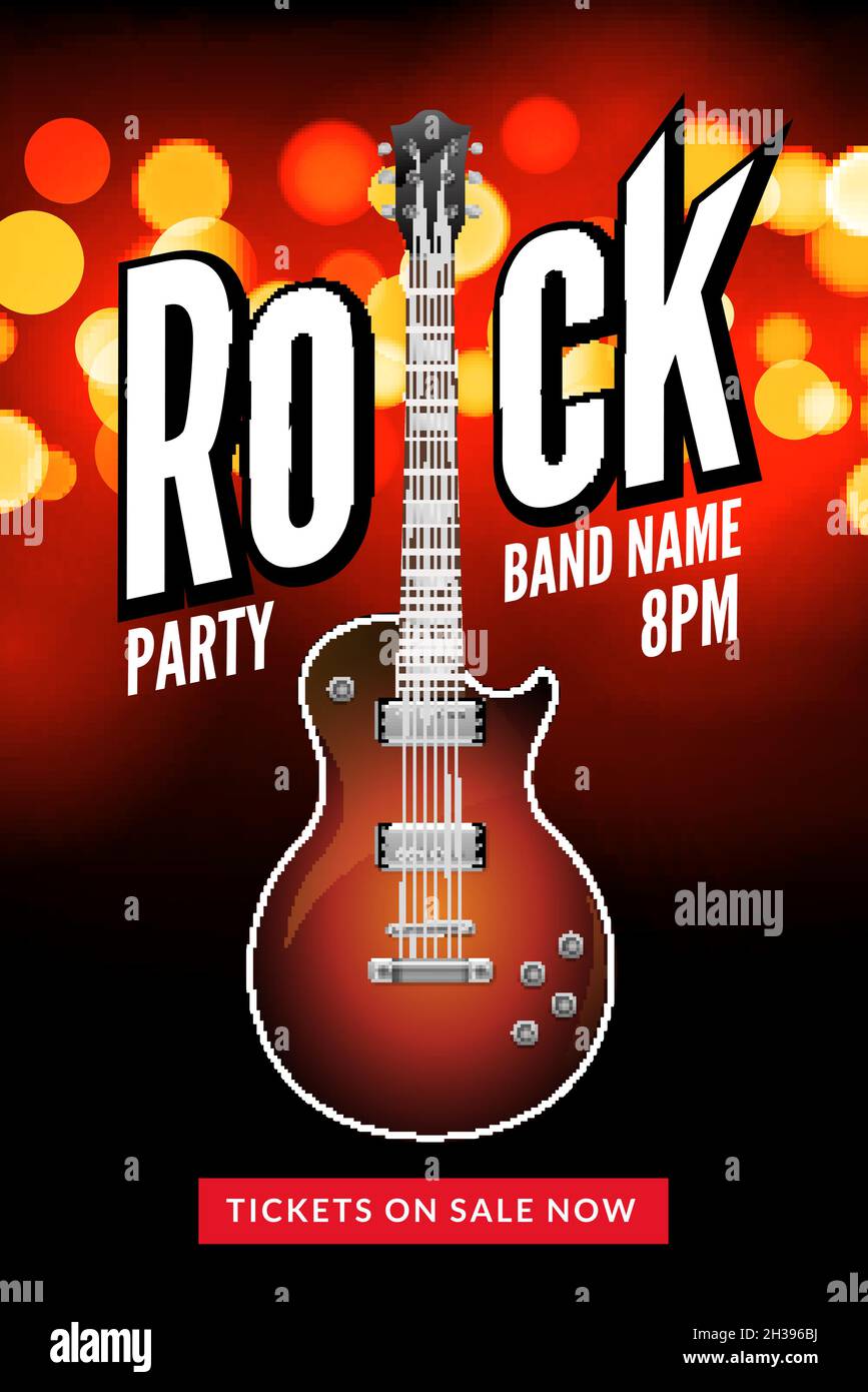 Rock festival flyer event design template. Guitar rock vector poster ...