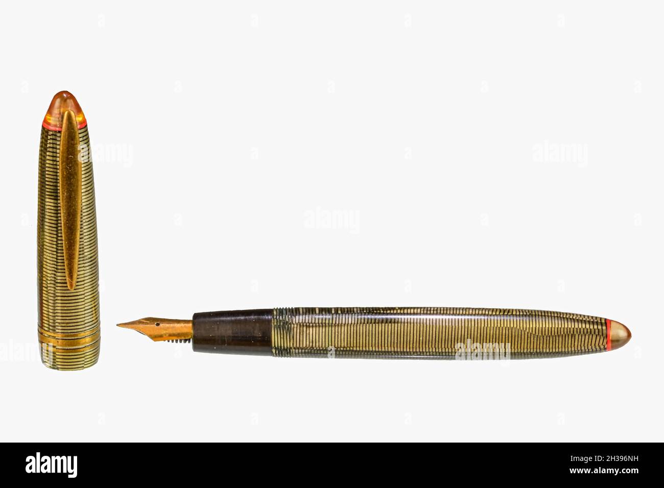 Old fountain pen on a white background with clipping path. Big copy ...