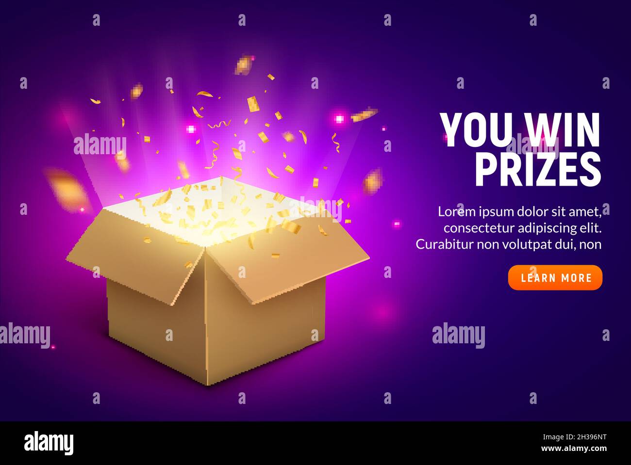 Vector prize gift box confetti explosion background. Open box winner ...