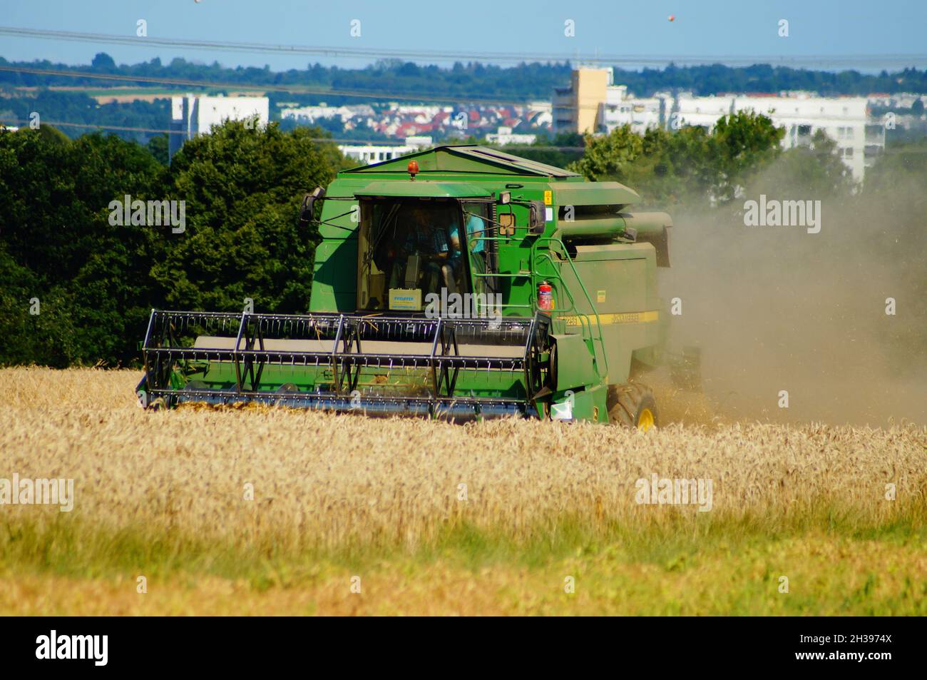 FRANKFURT, GERMANY - Jul 18, 2021: Grain harvest in the surroundings of ...