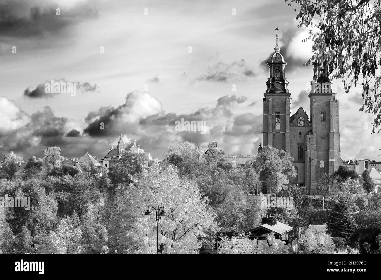 Gniezno / Poland - Old town buildings, Cathedral and cityscape ...