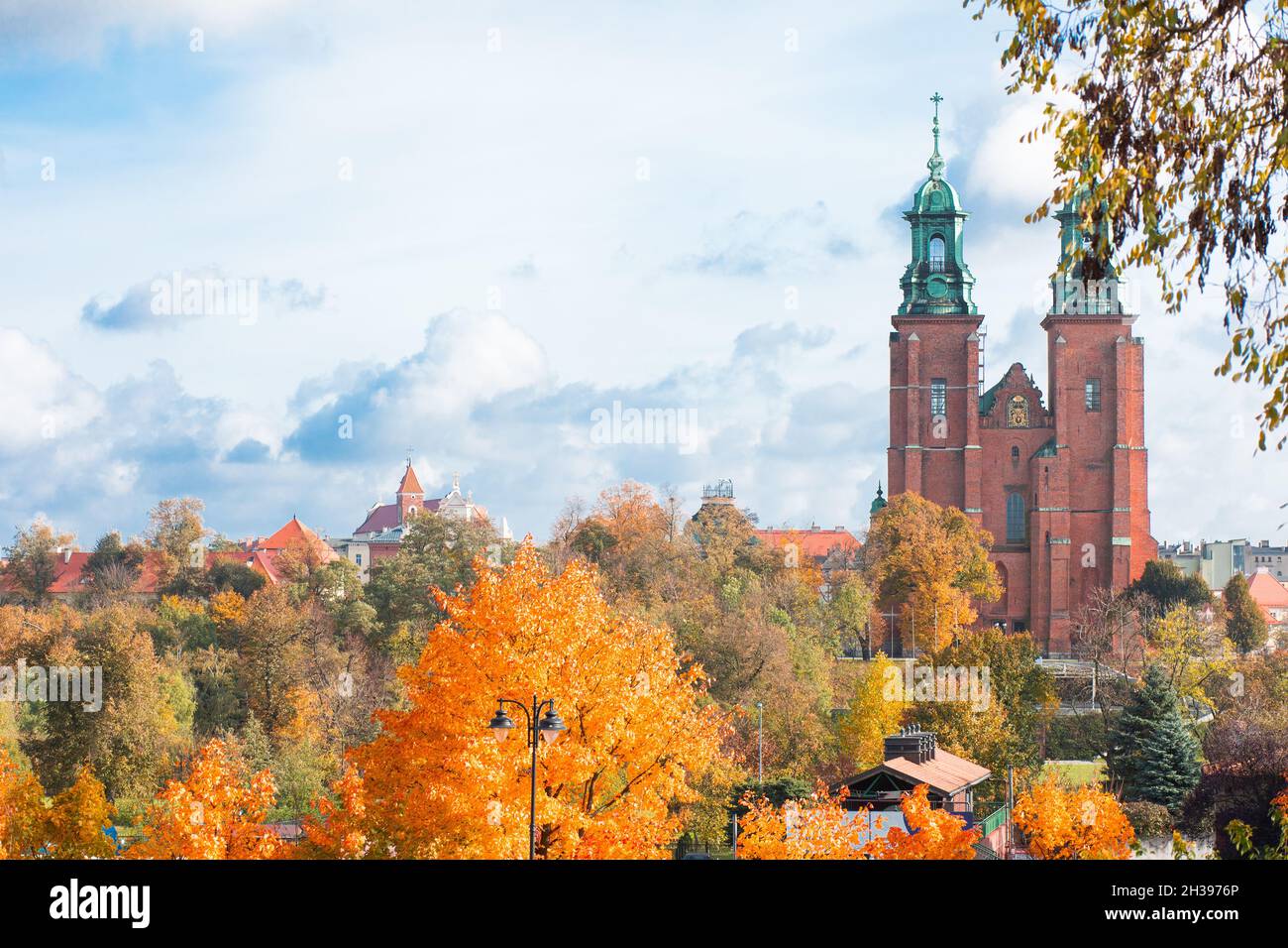 Gniezno / Poland - Old town buildings, Cathedral and cityscape ...